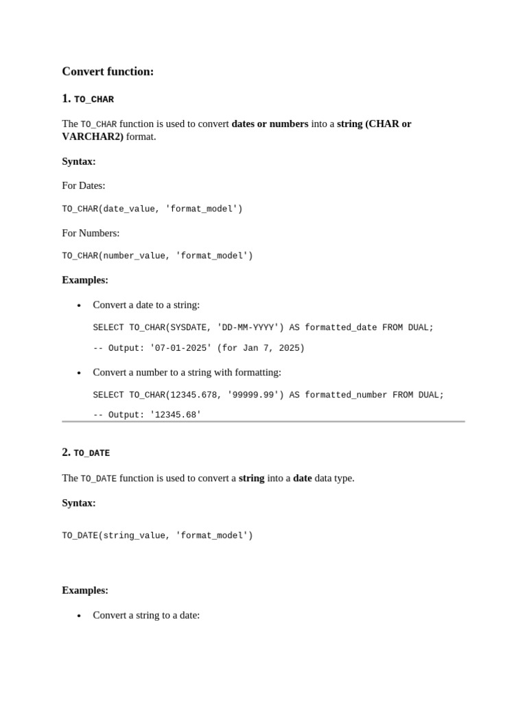 SQL Functions for Data Conversion and Manipulation | PDF | String ...
