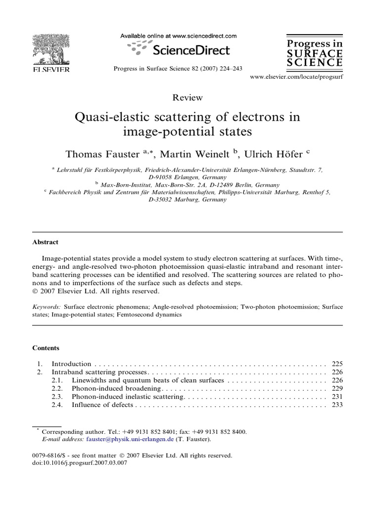 Quasi-Elastic Electron Scattering in Image-Potential States | PDF ...