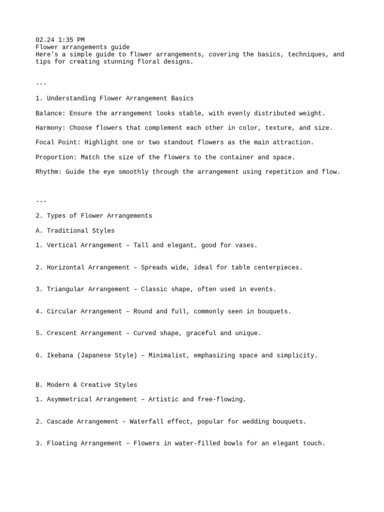 Flower Arrangement Basics and Tips | PDF
