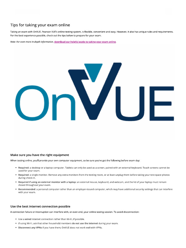 Onvue - Tips for Taking Your Exam Online | PDF