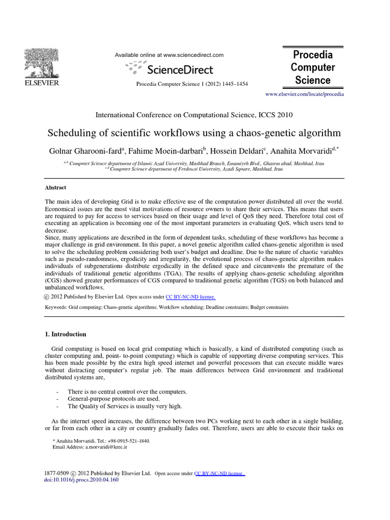 Scheduling of Scientific Workflows Using A Chaos-Genetic Algorithm | PDF | Chaos Theory ...