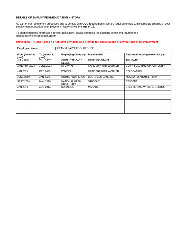 Employment and Education History Form | PDF