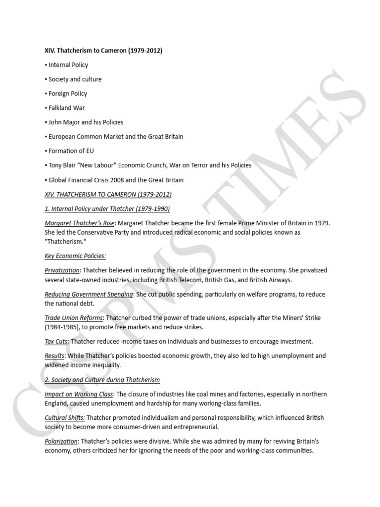 Thatcherism to Cameron: UK Policies 1979-2012 | PDF | Margaret Thatcher ...
