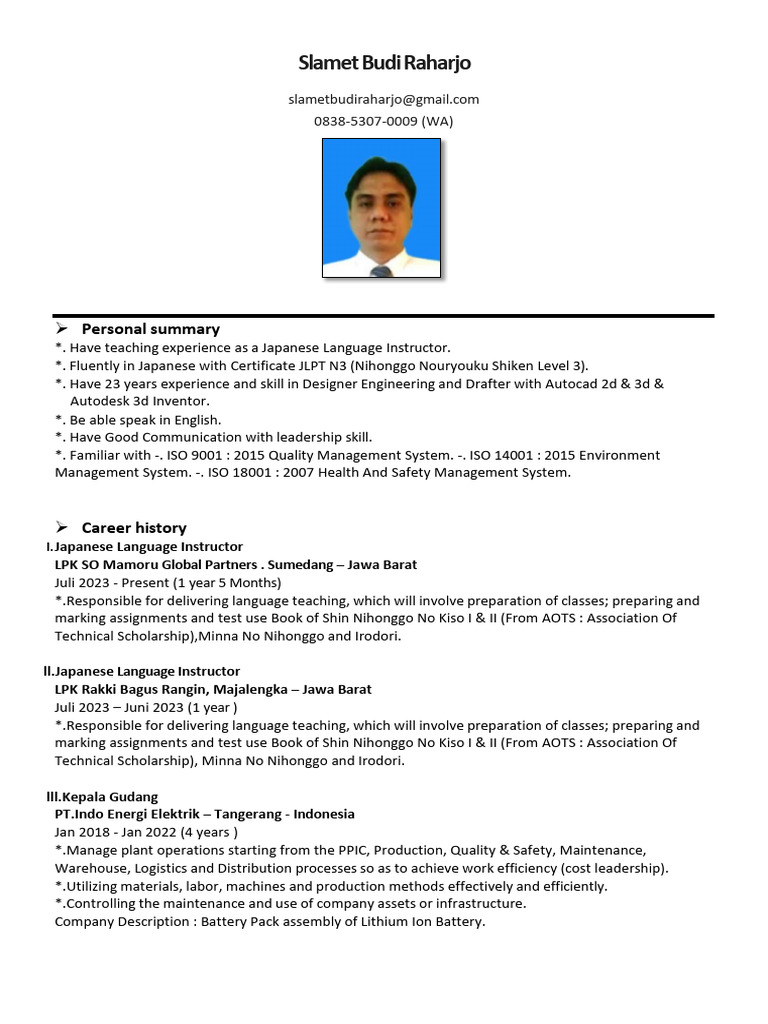 1.slamet Budi Raharjo CV | PDF | Engineering
