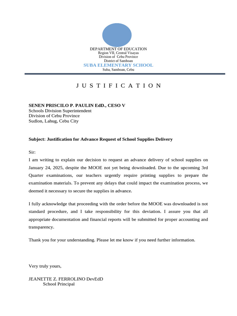 Justifications for School Supply Purchases | PDF