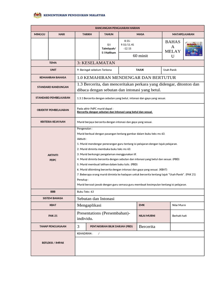 RPH BM THN 5 PdPC Unit 9 | PDF