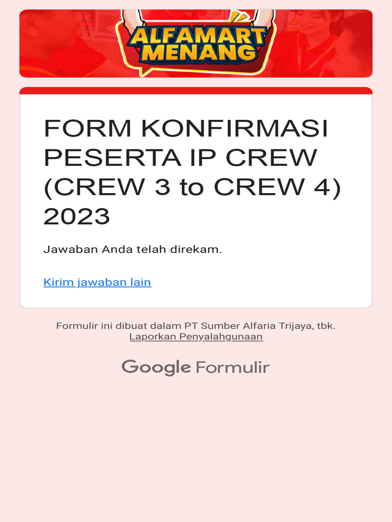 Form Konfirmasi Peserta Ip Crew (Crew 3 To Crew 4) 2023 | PDF