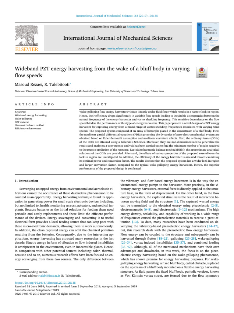 Wideband PZT Energy Harvesting From The Wake of A Bluff Body in Varying ...