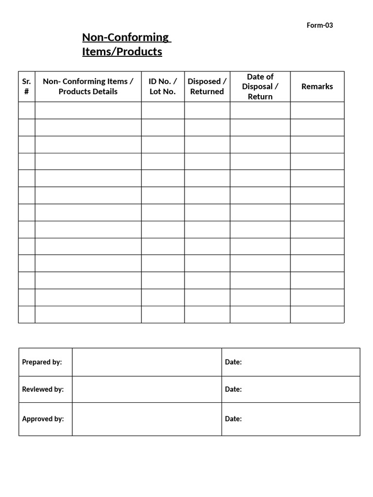 Non Conforming Items or Products | PDF