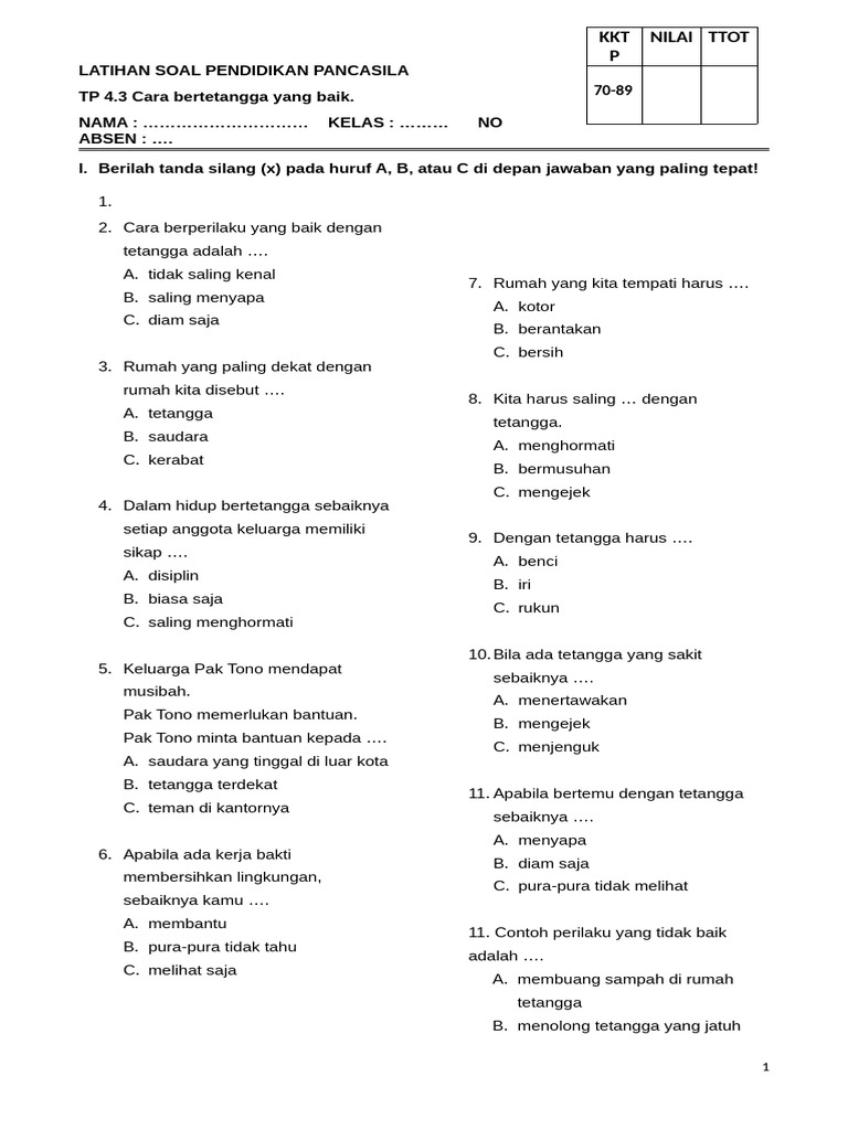 Latihan Soal Pend. Pancasila TP 4.3 | PDF