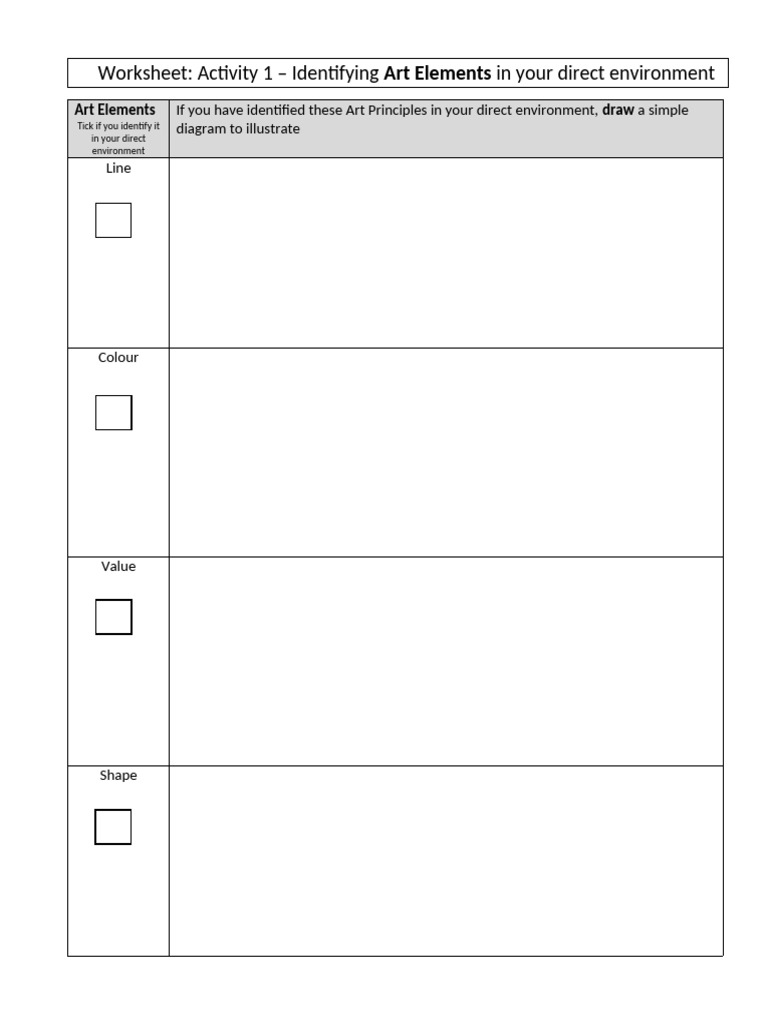 Day 1 Activity 1 Identifying Art Elements | PDF