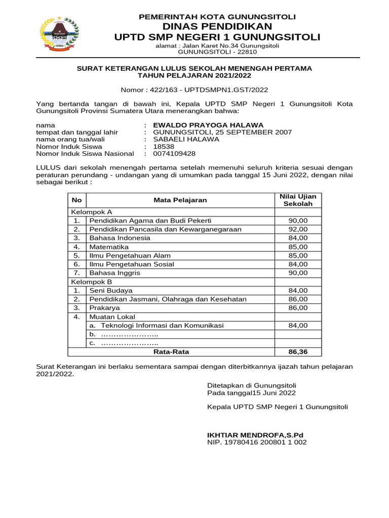 SKL SMP Tahun 2021.2022 | PDF