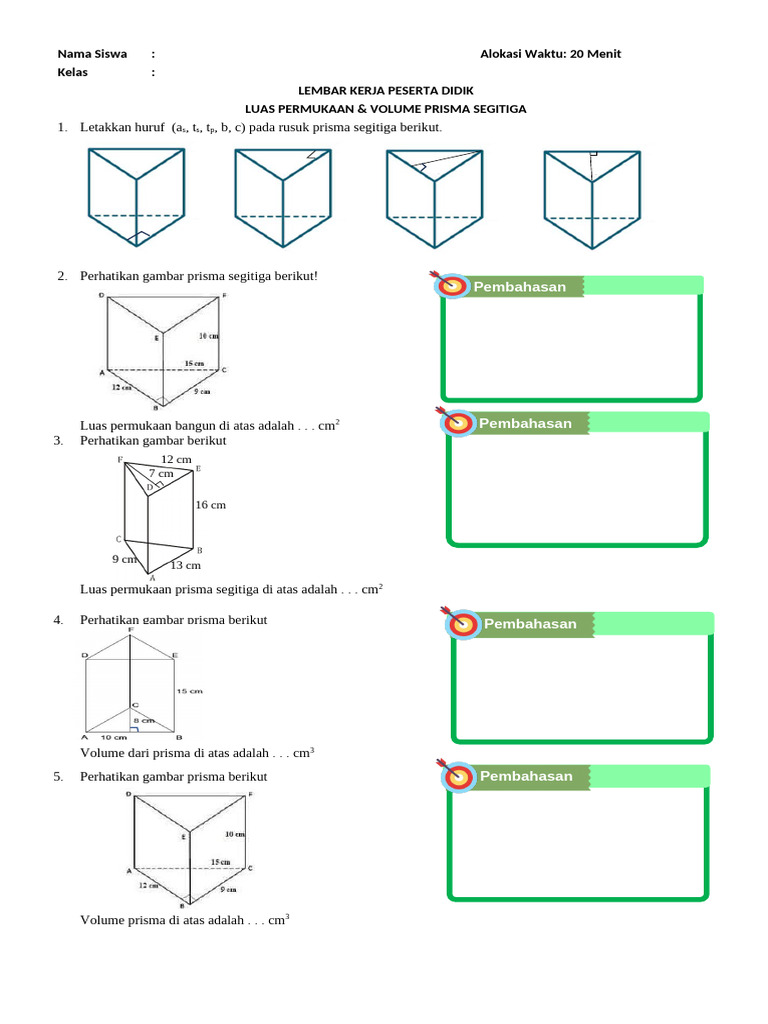 LKPD Luas Permukaan & Volume Prisma Segitiga | PDF