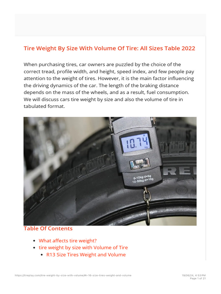 Tire Weight Chart by Size 2022 | PDF | Tire | Vehicle Technology