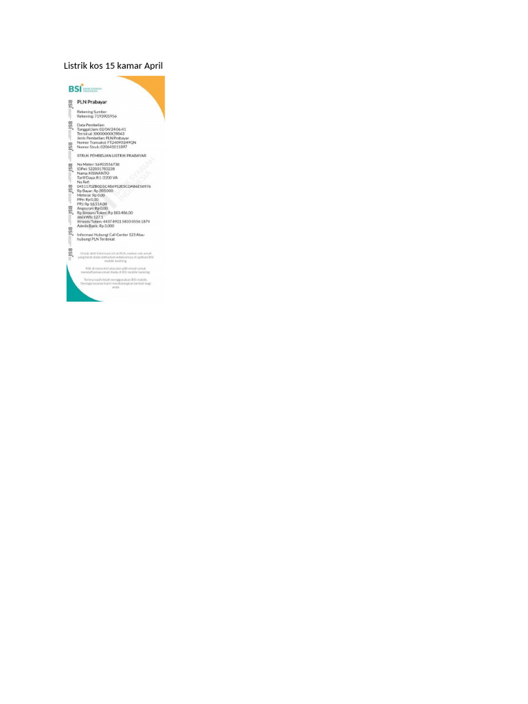 Listrik Kos 15 Kamar April | PDF