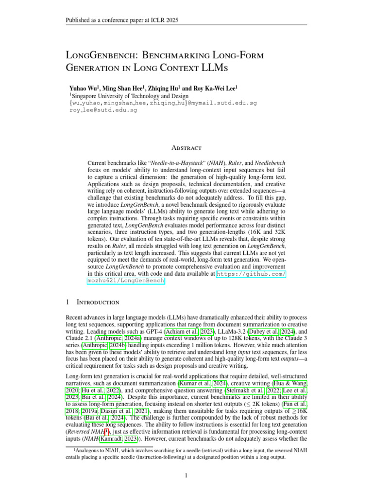 Wu 等 - 2025 - LongGenBench Benchmarking Long-Form Generation in Long Context LLMs | PDF