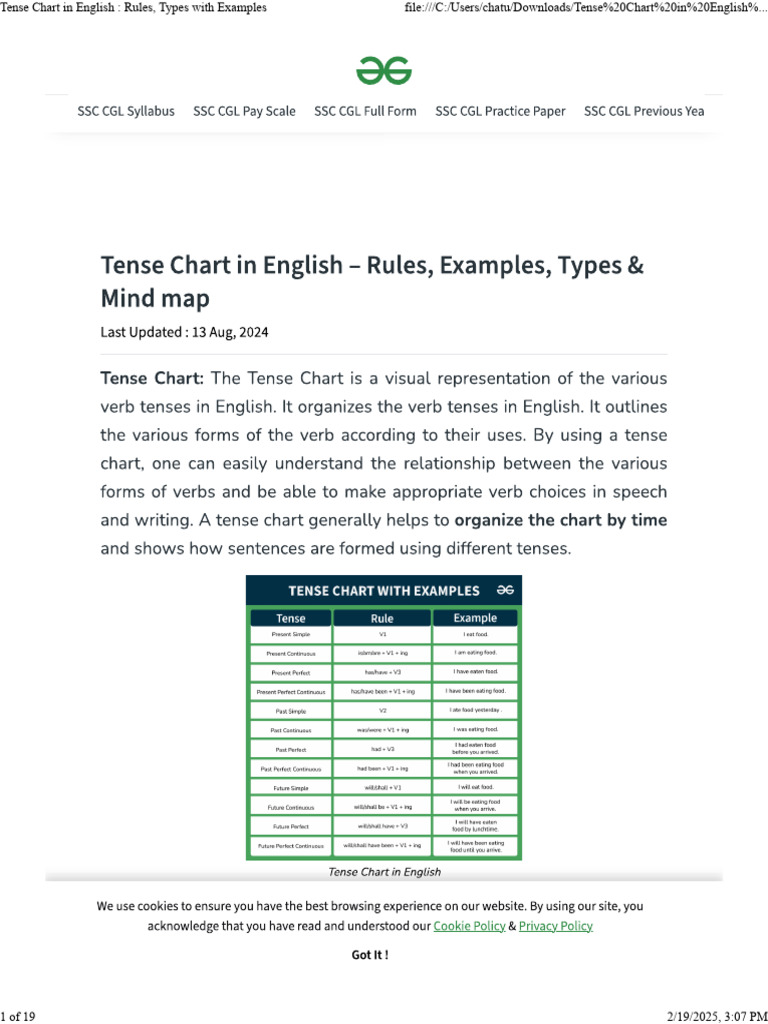Tense Chart: Types and Examples | PDF