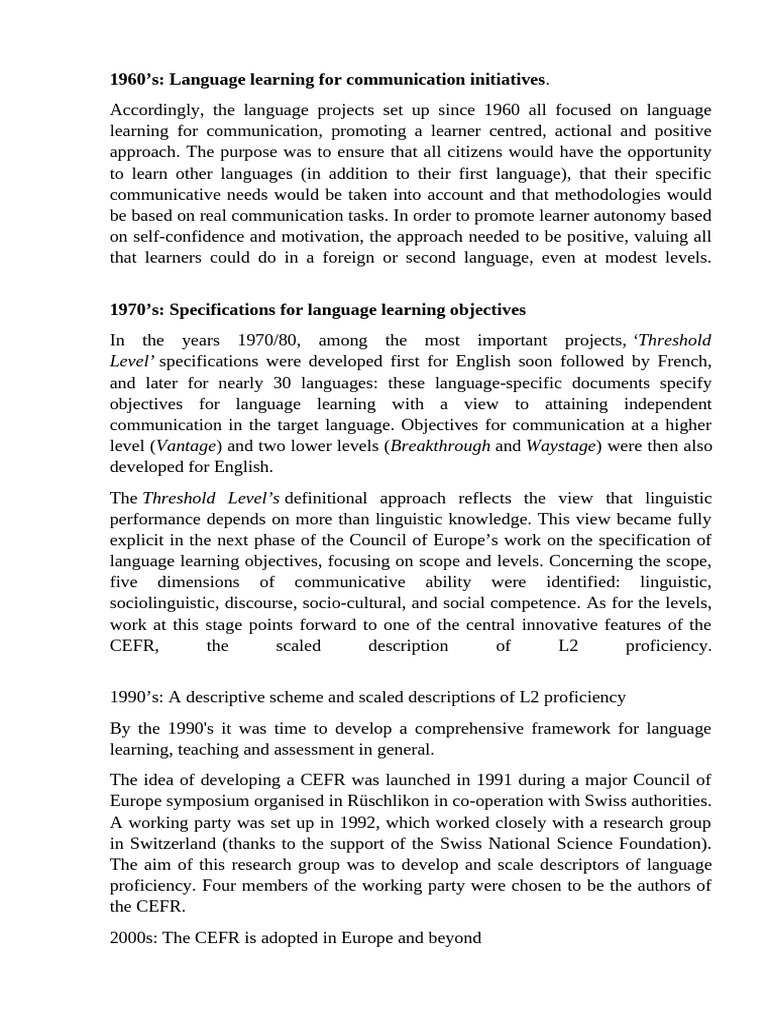 History of Cefr | PDF | Second Language | Learning