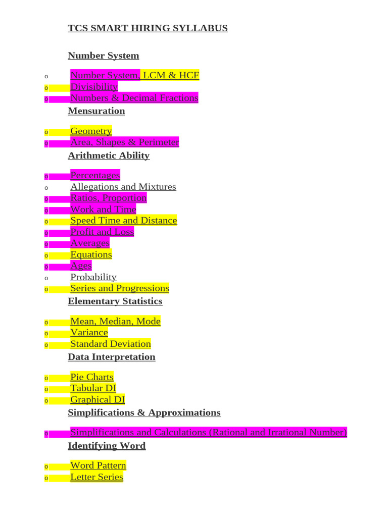 TCS Smart Hiring Syllabus | PDF