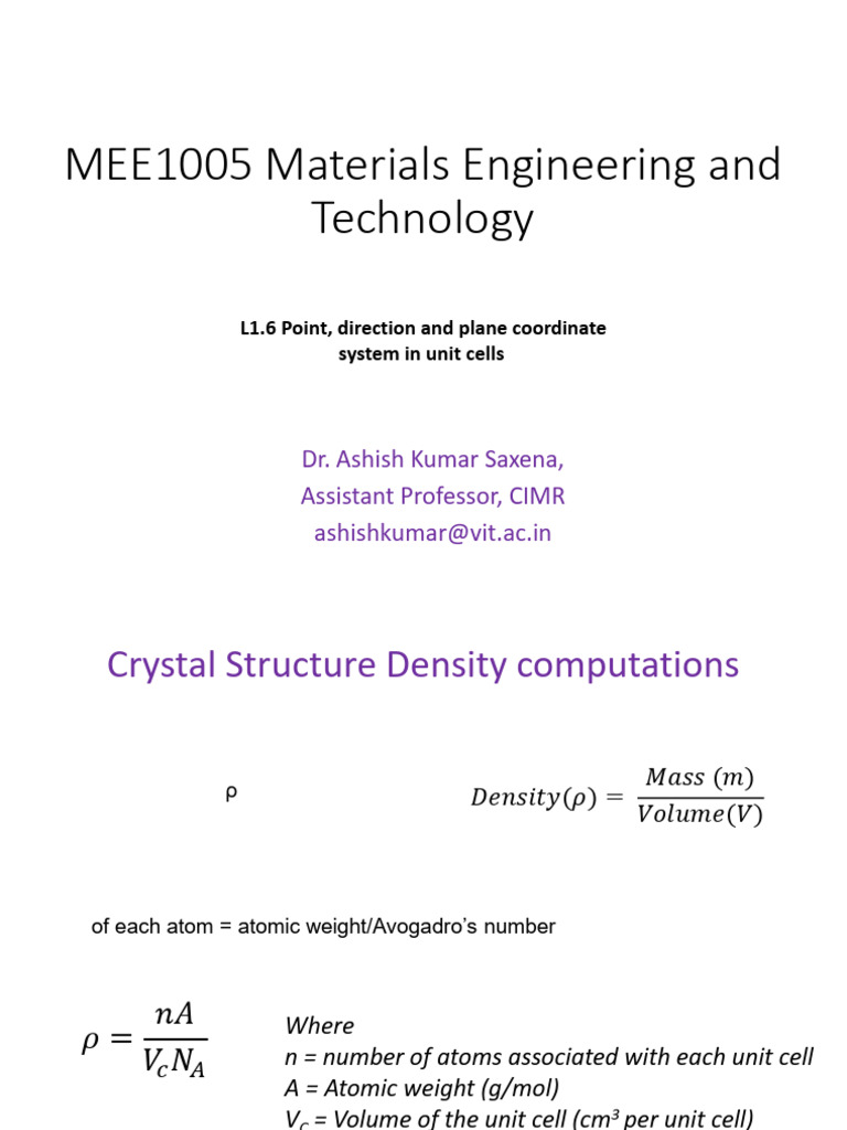 Density Calculation, Point Coordinate | PDF | Crystal Structure ...