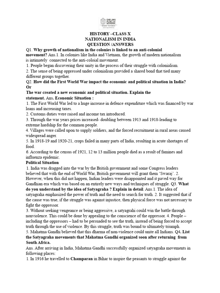 notes-NATIONALISM IN INDIA (1) | PDF | Mahatma Gandhi | Indian Nationalism