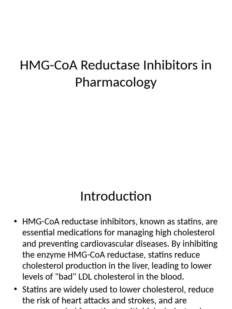 HMG COA Reductase Inhibitors Presentation | PDF | Statin | Cholesterol