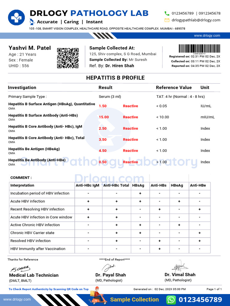 Hepatitis B Test Results Report | PDF | Hepatitis B | Viral Diseases