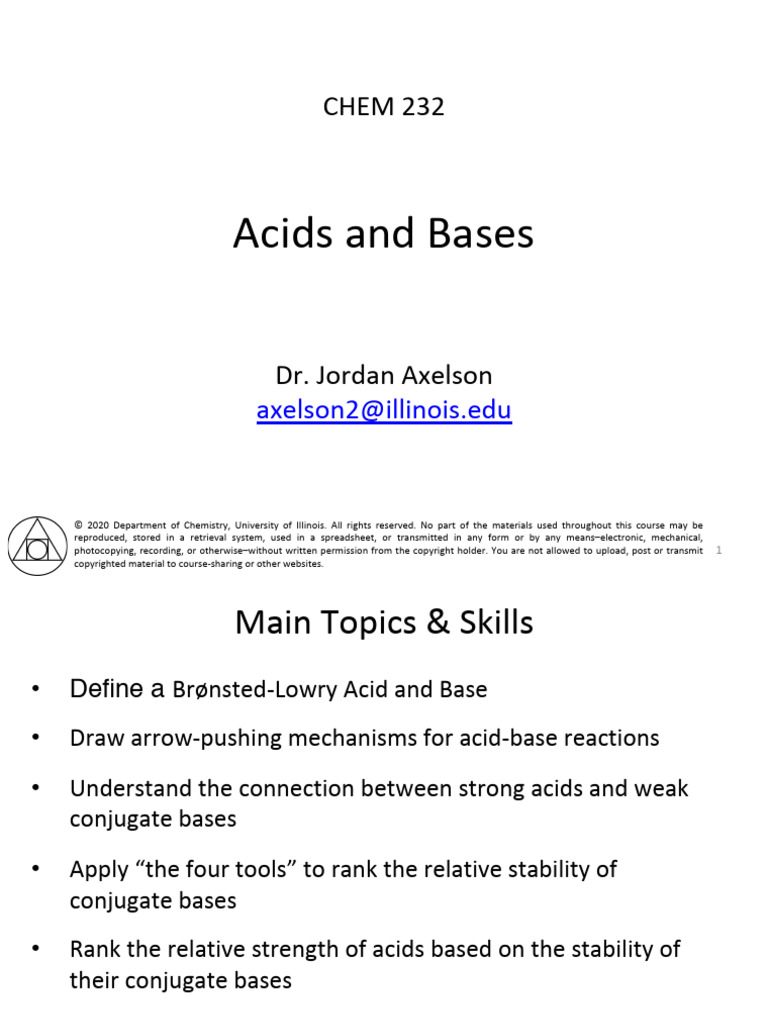 Lecture 3 F23 - Acids and Bases | PDF | Acid | Acid Dissociation Constant
