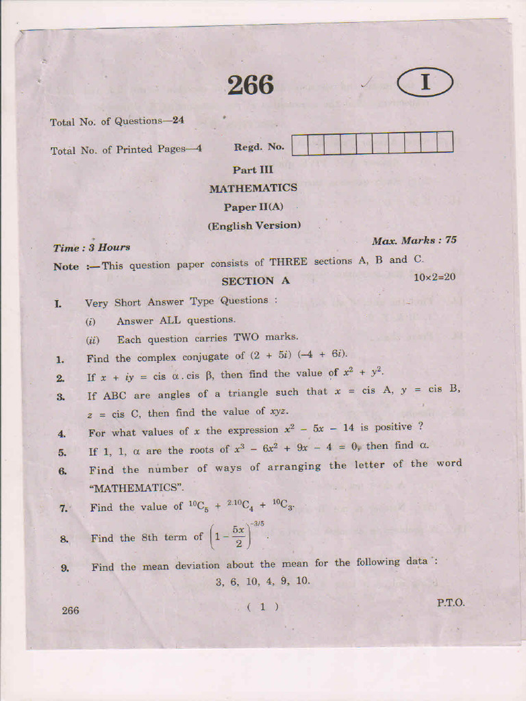 SR Maths 2A Previous Papers | PDF