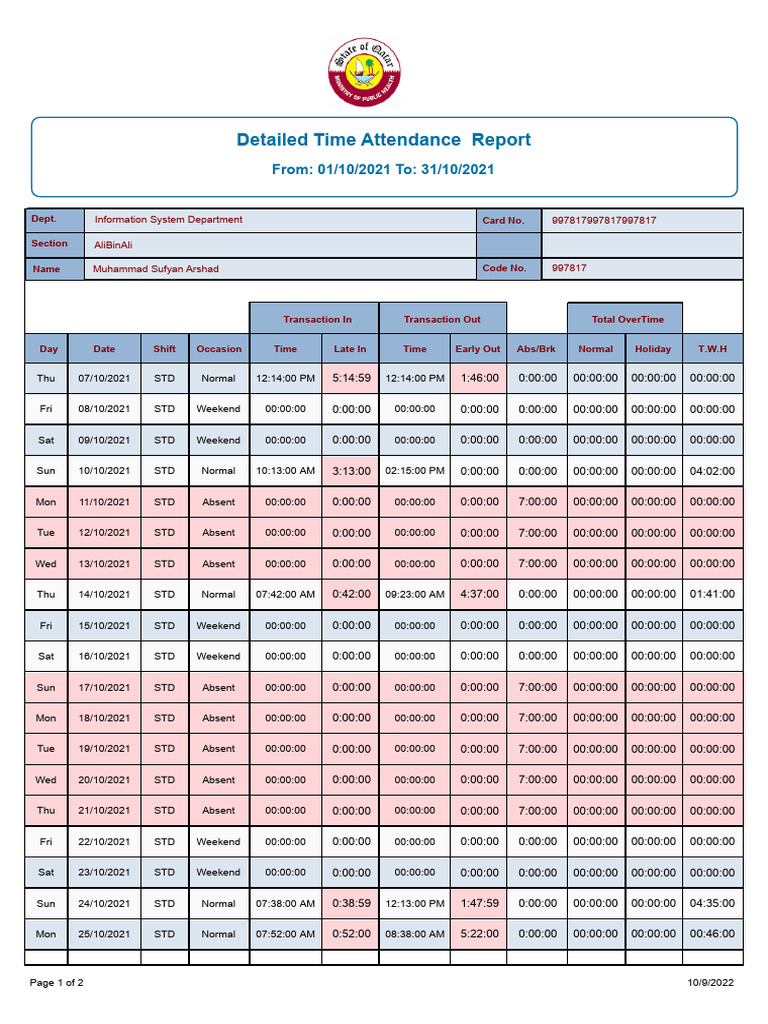 October 2021 Attendance Report | PDF