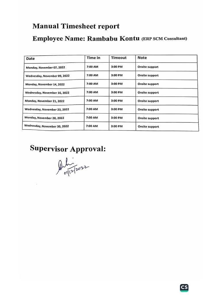Rambabu Kontu Manual Timesheet | PDF