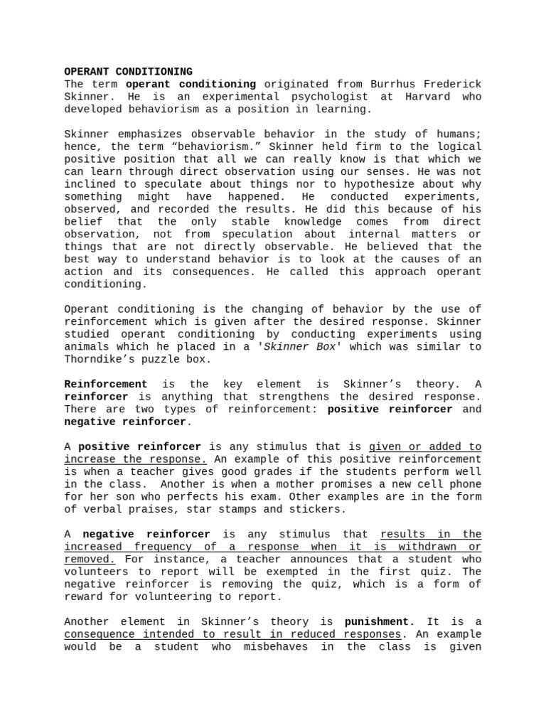 Operant Conditioning | PDF | Reinforcement | Learning