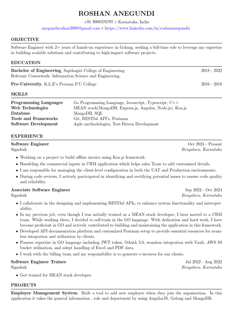 Roshan Anegundi: Bengaluru, Karnataka | PDF | Software Development | Software