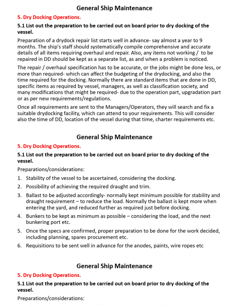 Ship Maintenance and Emergencies 5 Drydocking Operations 5.1 | PDF ...