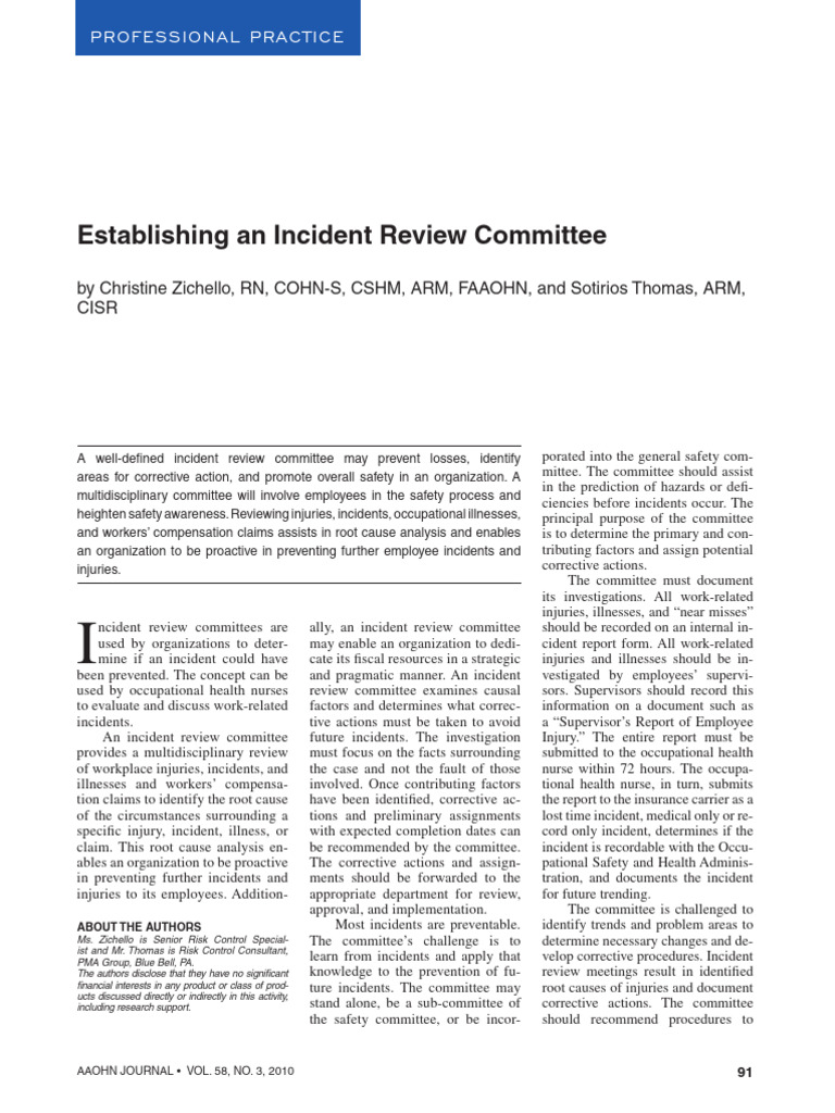 Establishing an Incident Review Committee | PDF | Occupational Safety ...