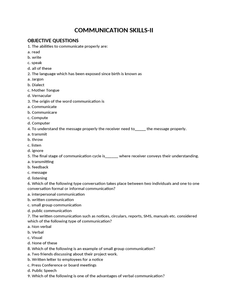 Comm Skill and Writer QS | PDF | Communication | Nonverbal Communication