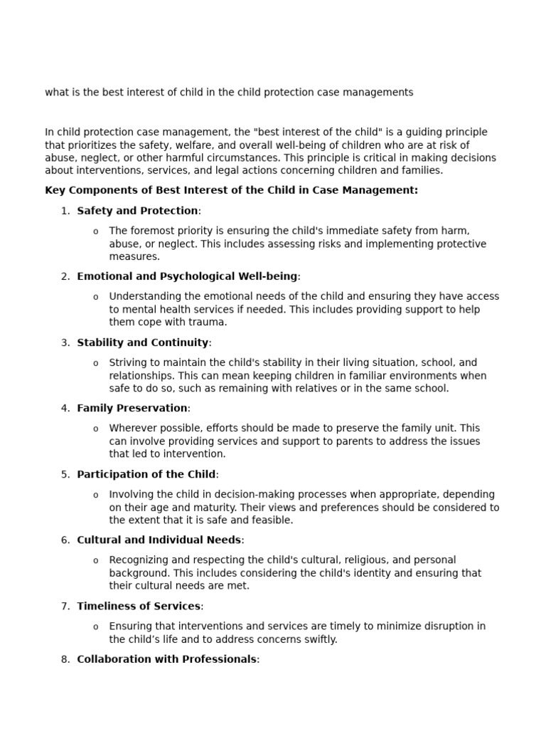 What Is The Best Interest of Child in The Child Protection Case Managements | PDF | Child ...