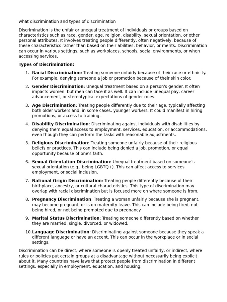 What Discrimination and Types of Discrimination | PDF | Discrimination ...