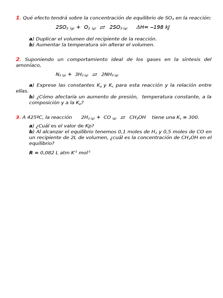 Equilibrio Químico - Ejercicios 1 | PDF