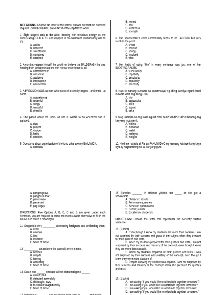 Sample Test Booklet (Test Proper Final) | PDF | Memory | Marketing