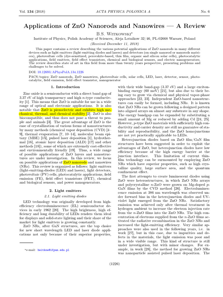 zno rods | PDF | Light Emitting Diode | Zinc Oxide