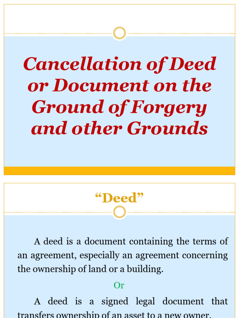 Cancellation of Deed or Document On The Ground of Forgery and Other ...