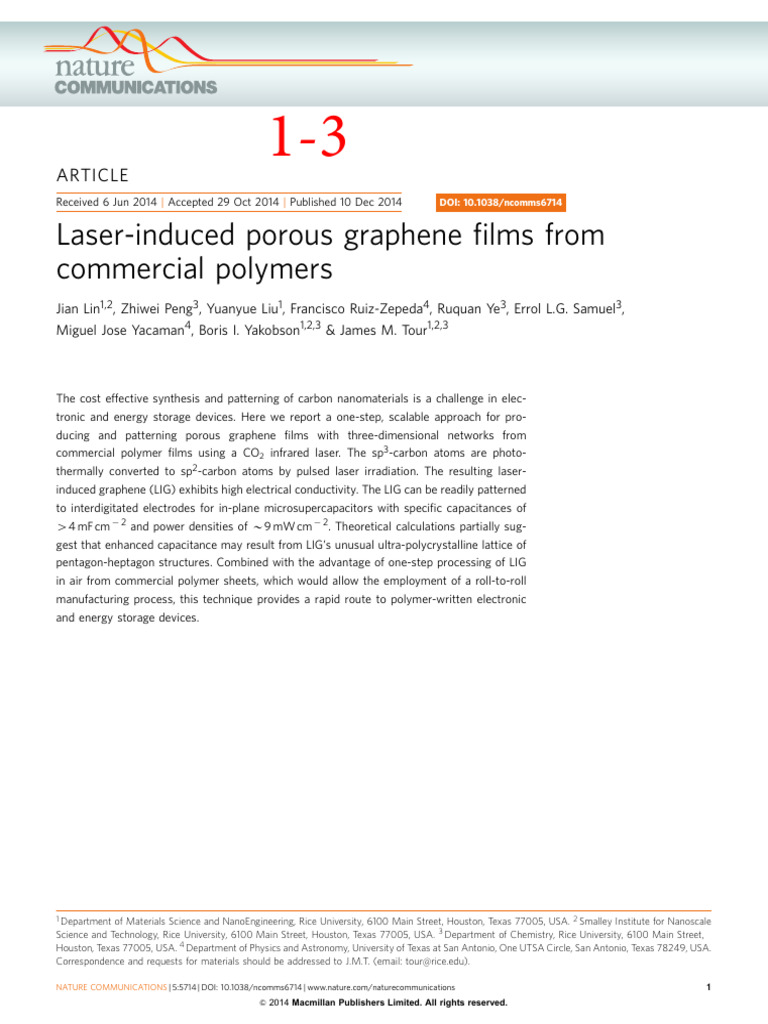 Laser-Induced Graphene from Polymers | PDF | Graphene | Electricity