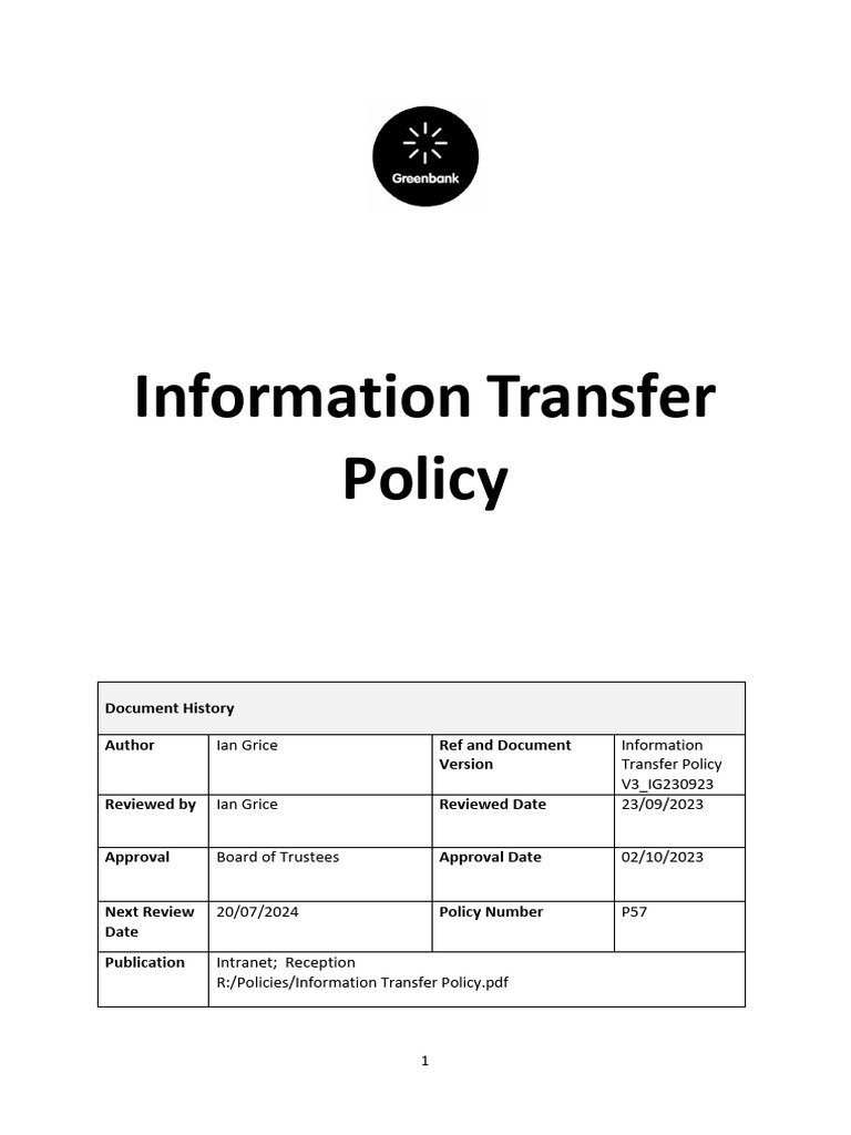 P57 Information Transfer Policy | PDF | Information Security | Encryption