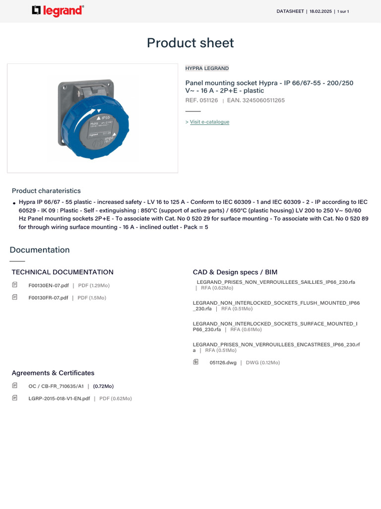 Hypra Panel Socket IP66/67 Specs | PDF