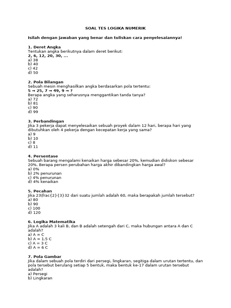 Soal Tes Logika Numerik | PDF