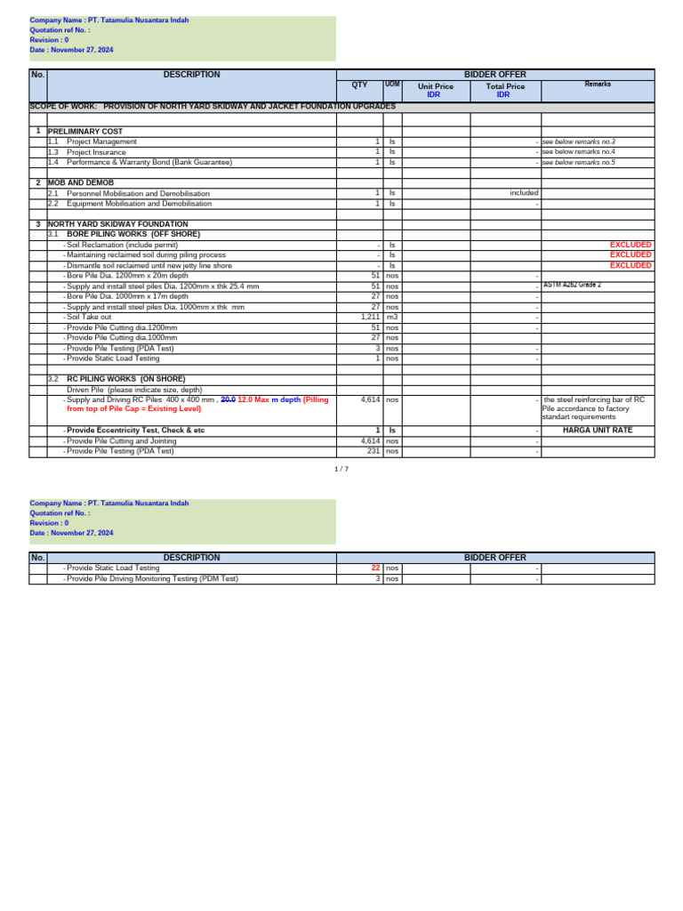 North Yard Skidway Foundation Quotation | PDF | Deep Foundation | Civil ...