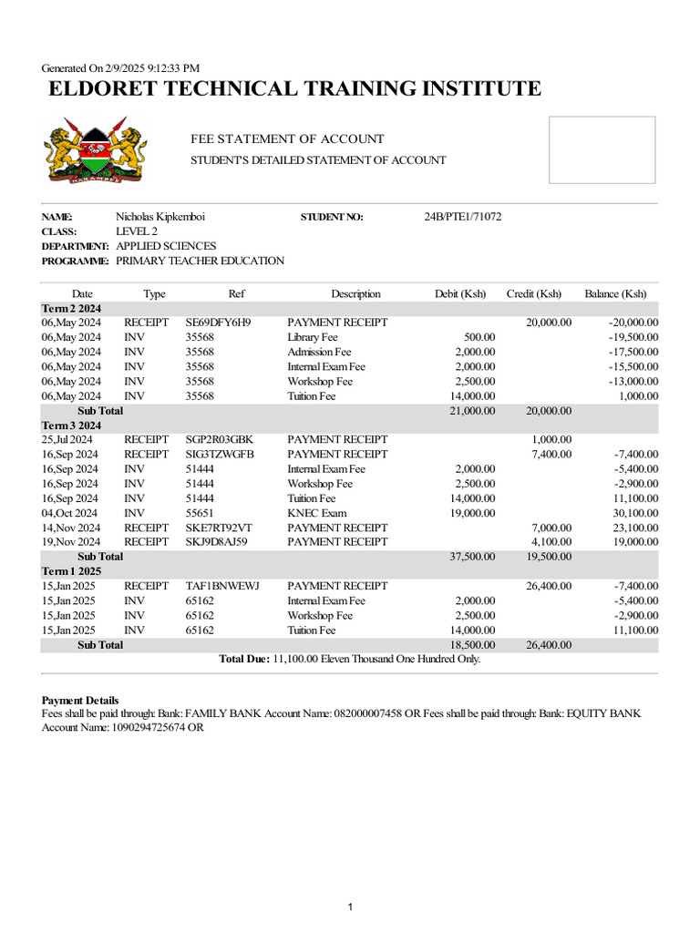 Student Fee Statement - Eldoret Institute | PDF | Corporate Jargon ...