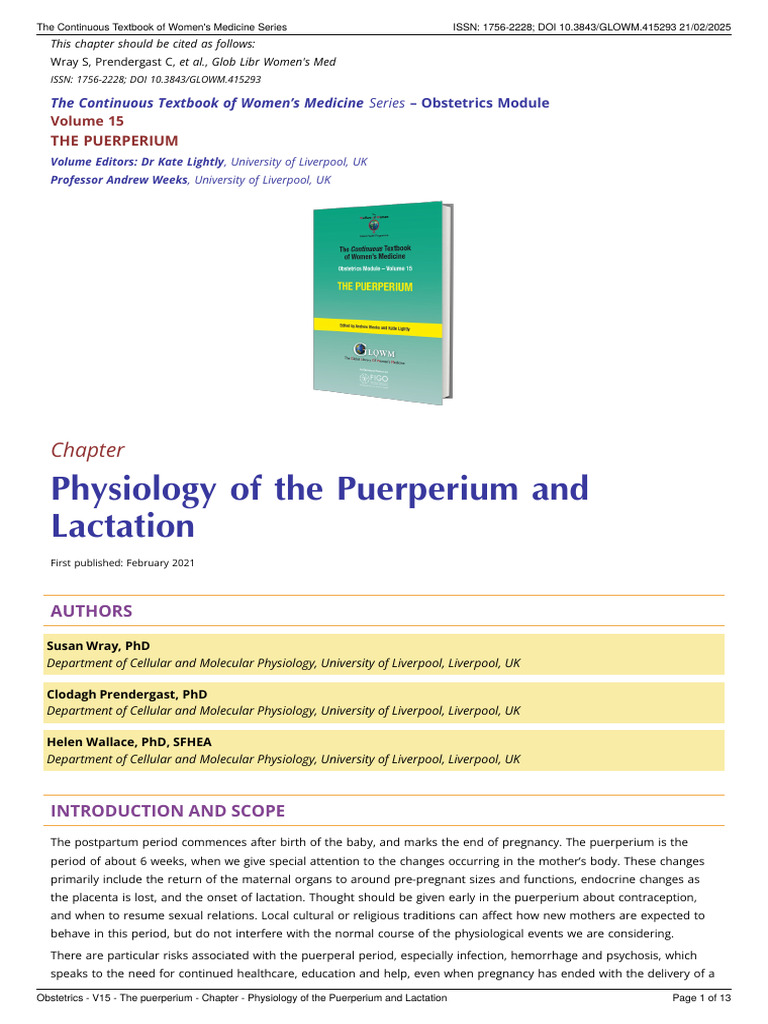 Physiology of the Puerperium and Lactation | PDF | Breastfeeding ...