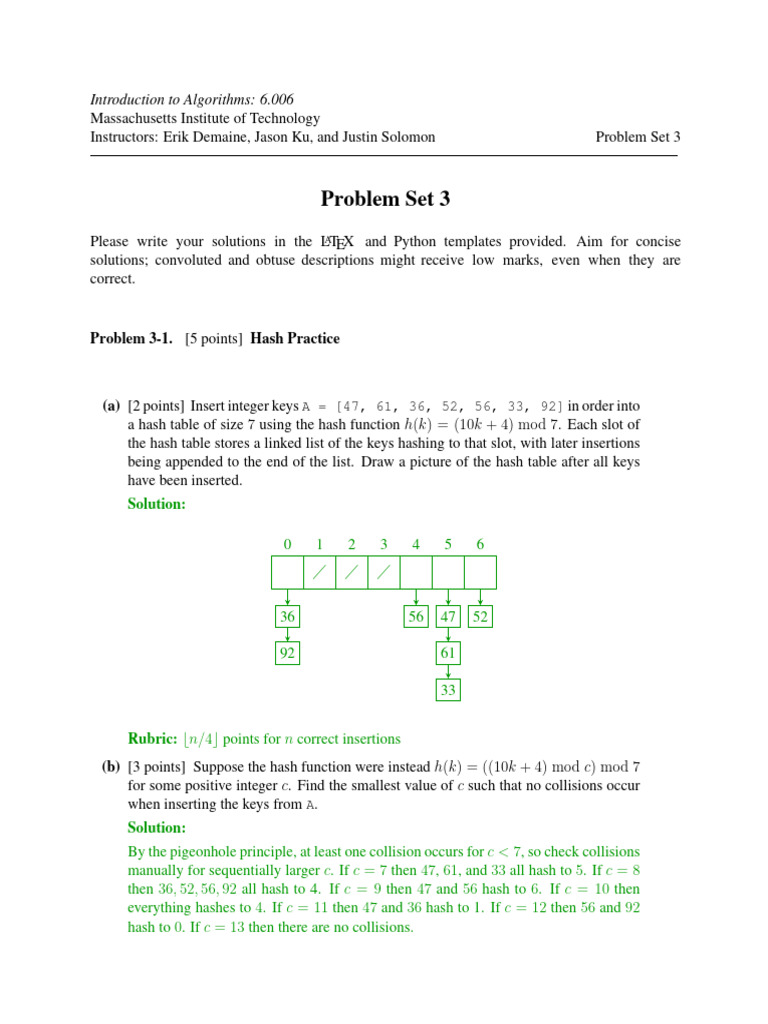 MIT 6.006 Algorithms Problem Set 3 | PDF | Algorithms | Algorithms And ...